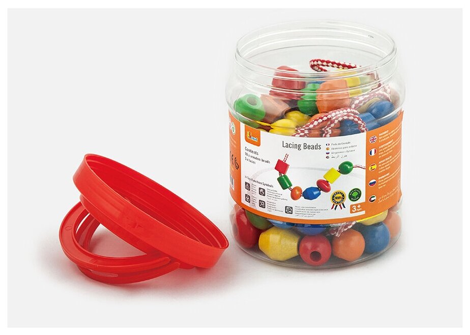Шнуровка с бусами 90 деталей в банке VIGA VG58304