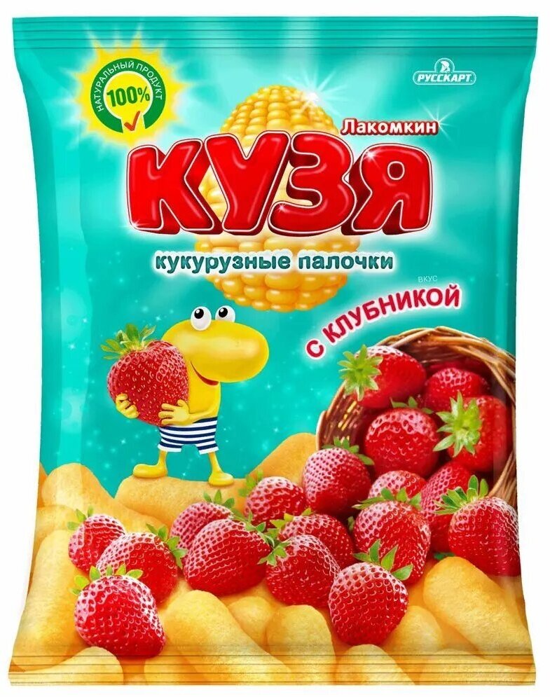 Кукурузные палочки Русскарт "Кузя Лакомкин" клубника 100г