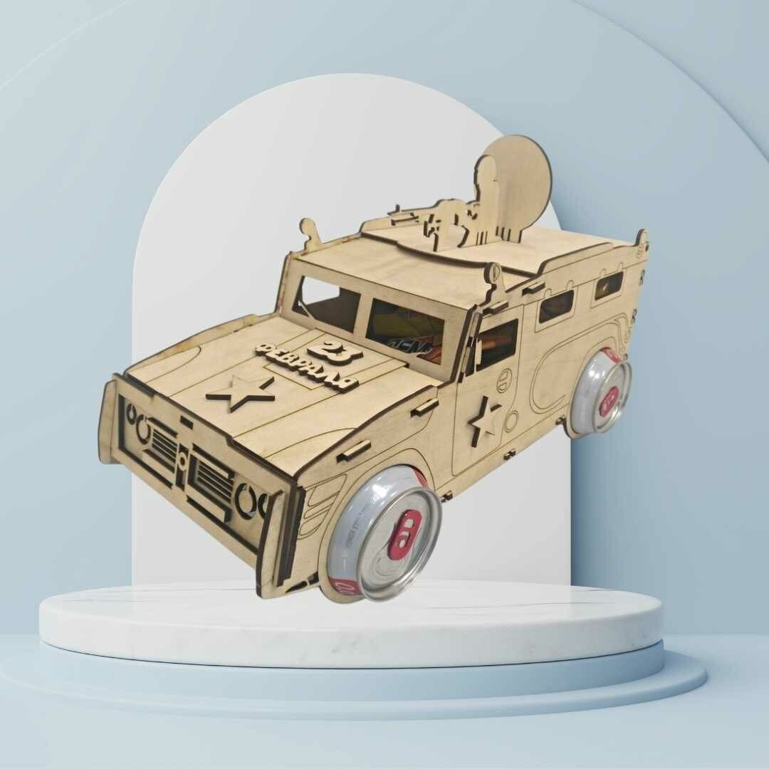 Деревянная подарочная коробка в форме автомобиля Джип, для пива, цвет бежевый