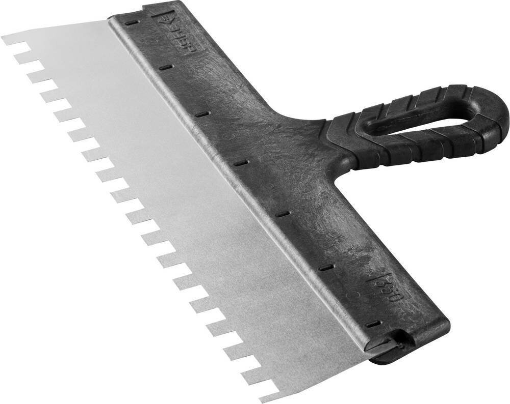 Шпатель ЗУБР "Мастер" фасадный, нержавеющее полотно, 350мм, зуб 10х10мм