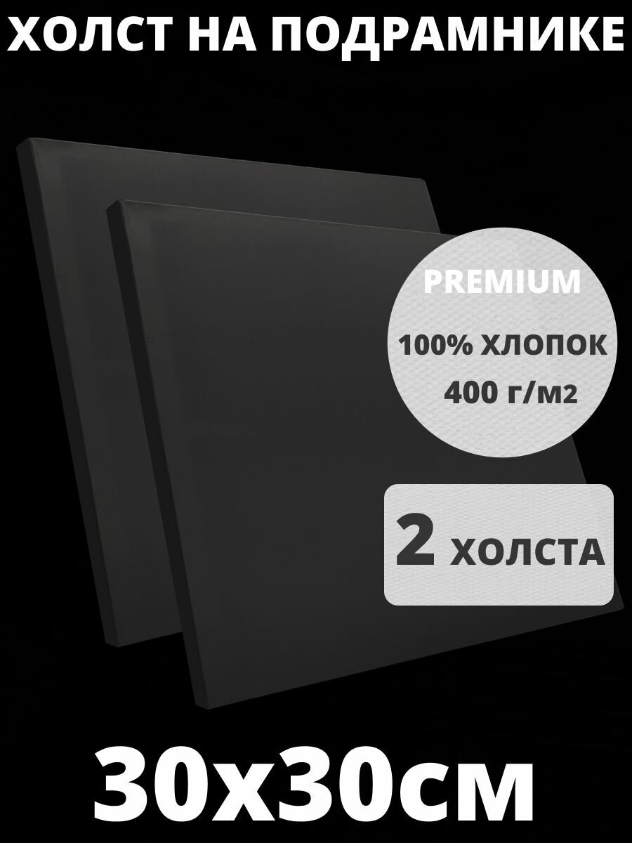 Холст на подрамнике грунтованный 30х30 см, плотность 400 г/м2 для рисования 2 шт