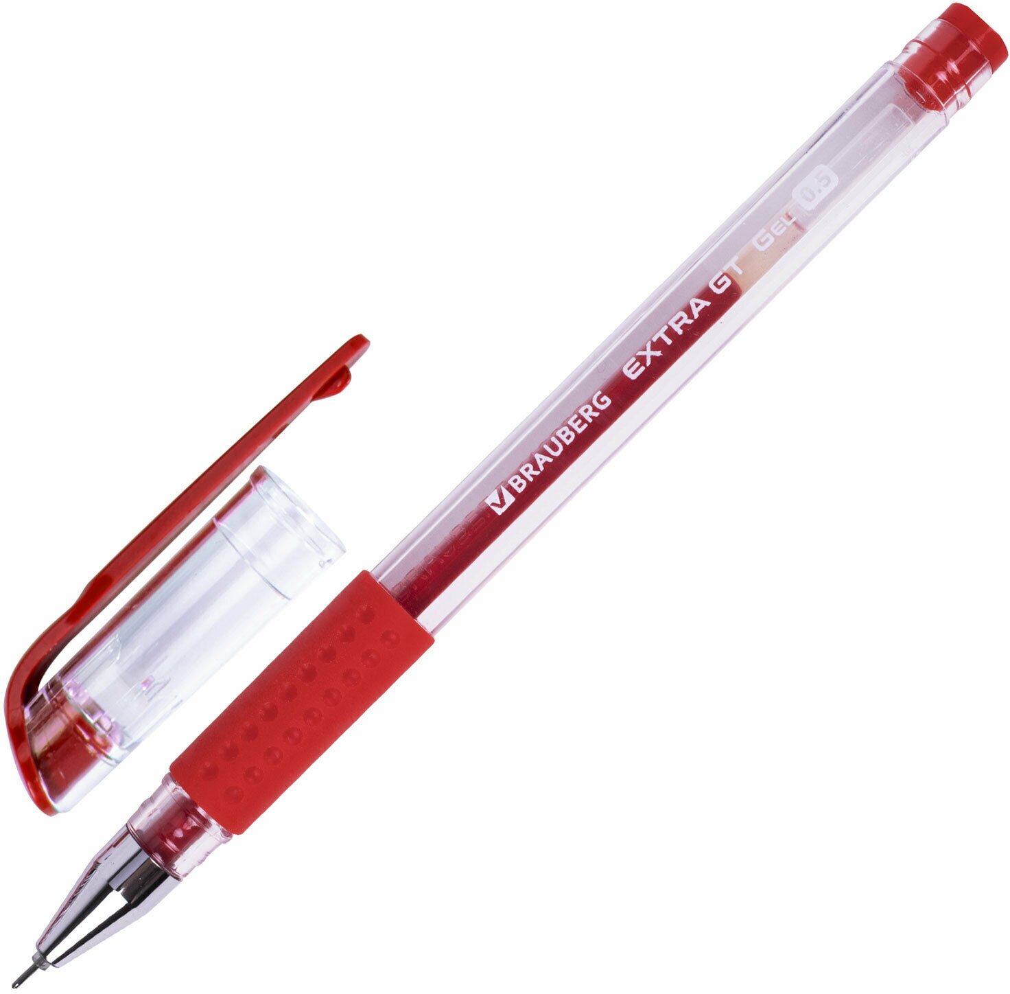 Ручка гелевая с грипом BRAUBERG "EXTRA GT NEEDLE", красная, игольчатый узел 0,5 мм, линия 0,35 мм, комплект из 36 шт, 143921