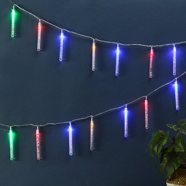 Светодиодная гирлянда Цветные сосульки 20 разноцветных LED ламп 2 м, прозрачный ПВХ, контроллер, IP20, Snowhouse, LDS020-CM