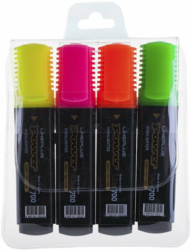 Набор текстовыделителей Line Plus "HI-700C" 04цв, 1-5мм, чехол с европодвесом, 207987