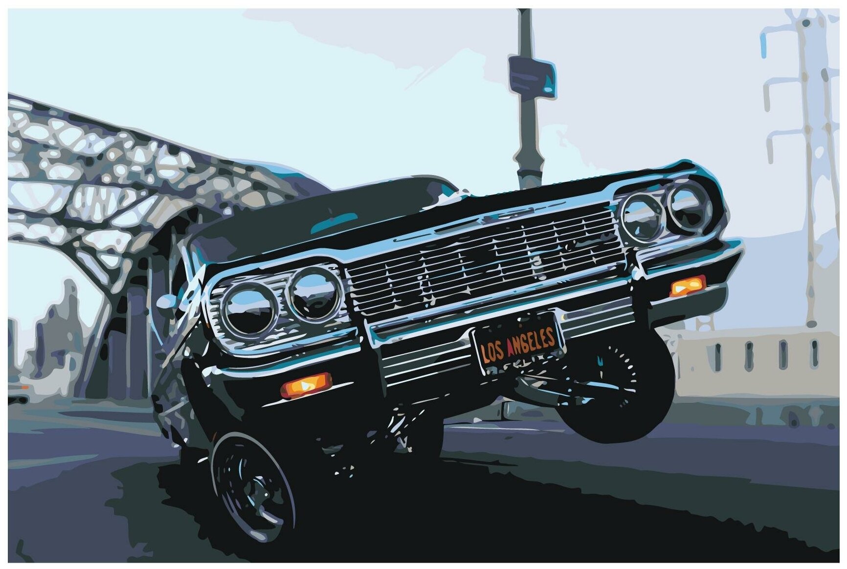 Автомобиль лоурайдер Лос-Анджелес Раскраска картина по номерам на холсте