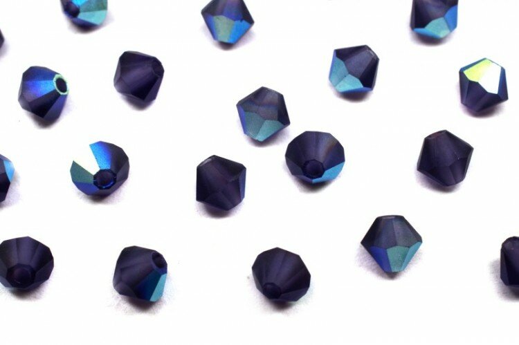 Бусины биконусы хрустальные 4мм, цвет DEEP TANZANITE AB MATT, 746-117, 20шт
