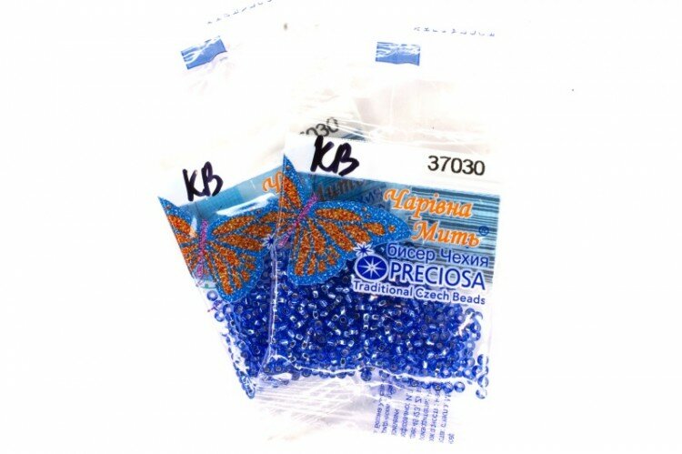 Бисер чешский PRECIOSA круглый 10/0 37030 синий, серебряная линия внутри, квадратное отверстие, 5 грамм