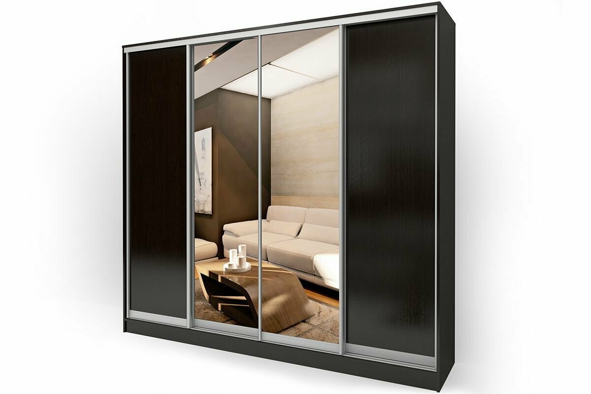 Шкаф-купе для одежды МногоМеб Версаль 240x60x220, 4 двери, 2 зеркала, черный