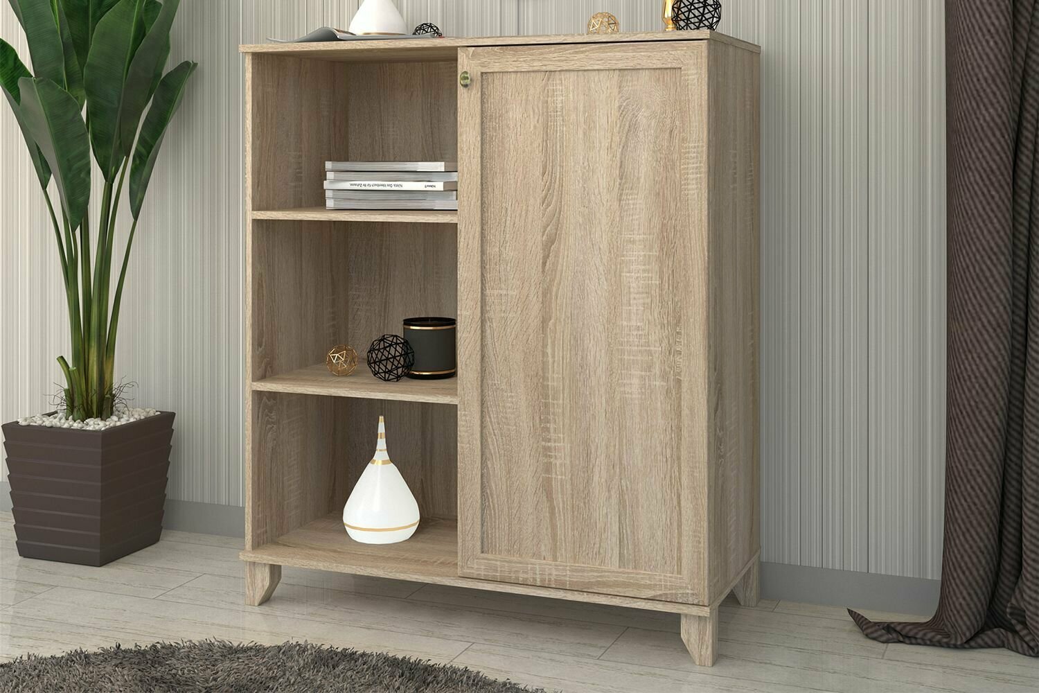 Комод Ренди 28М 100х40х120 дуб сонома, рамка квадро МДФ, ножка №3