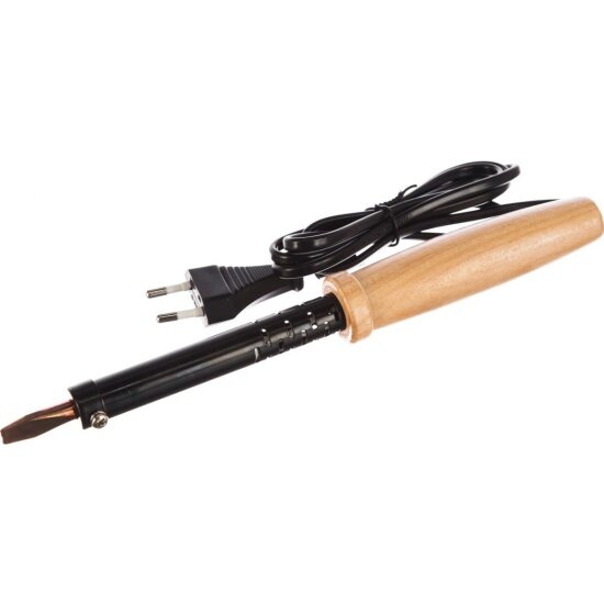 Электропаяльник Зубр 100Вт, с деревянной рукояткой, клин, 55405-100_z01