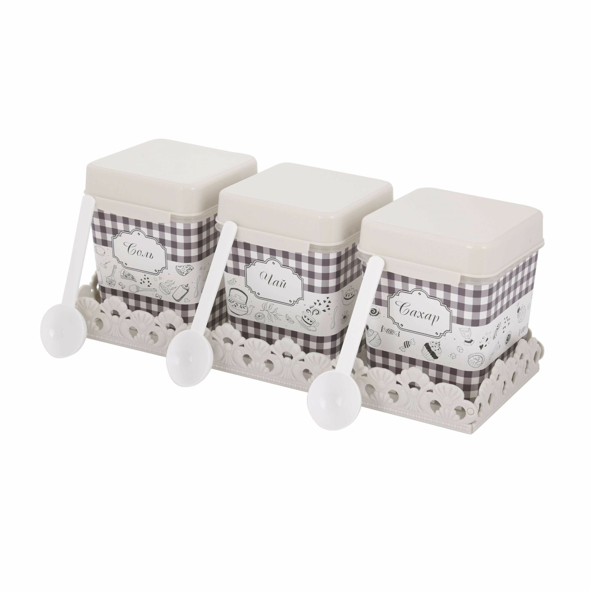 Набор емкостей "плетенка" 1,2 л (чай, сахар, соль) на подставке "Альтернатива