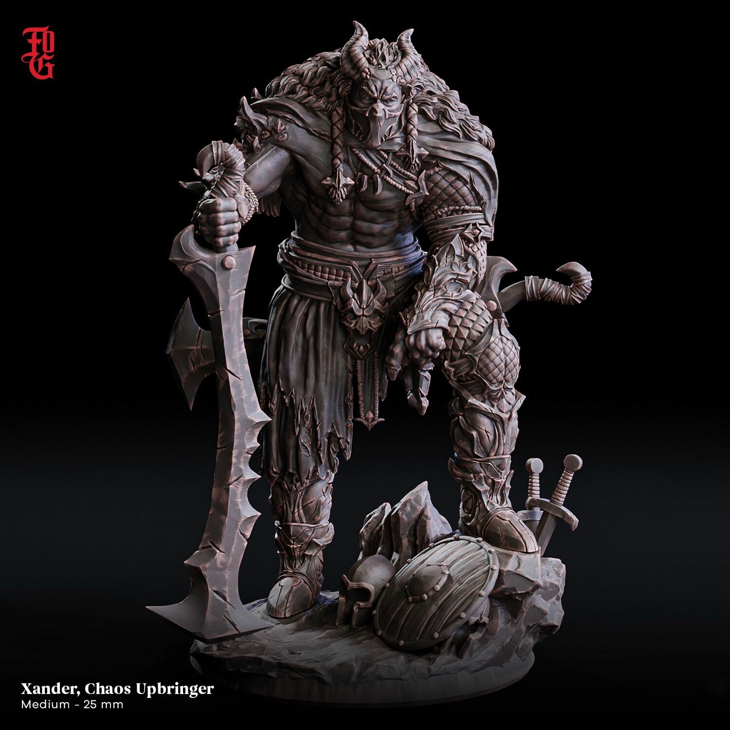 Миниатюра D&D "Ксандер Несущий Хаос, боец полудемон" 32 мм (DnD, Dungeons & Dragons, ДнД, Подземелья и Драконы, Pathfinder)