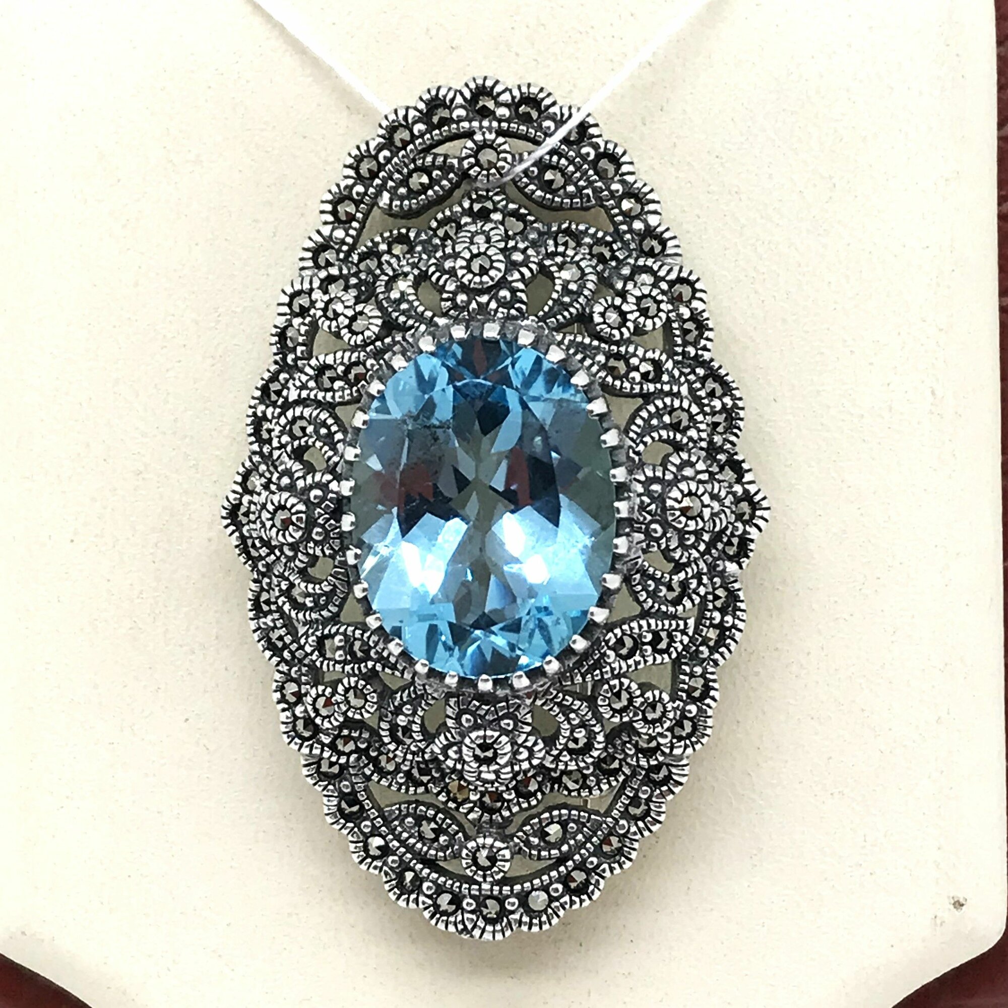 Брошь, серебро, 925 проба, марказит, топаз