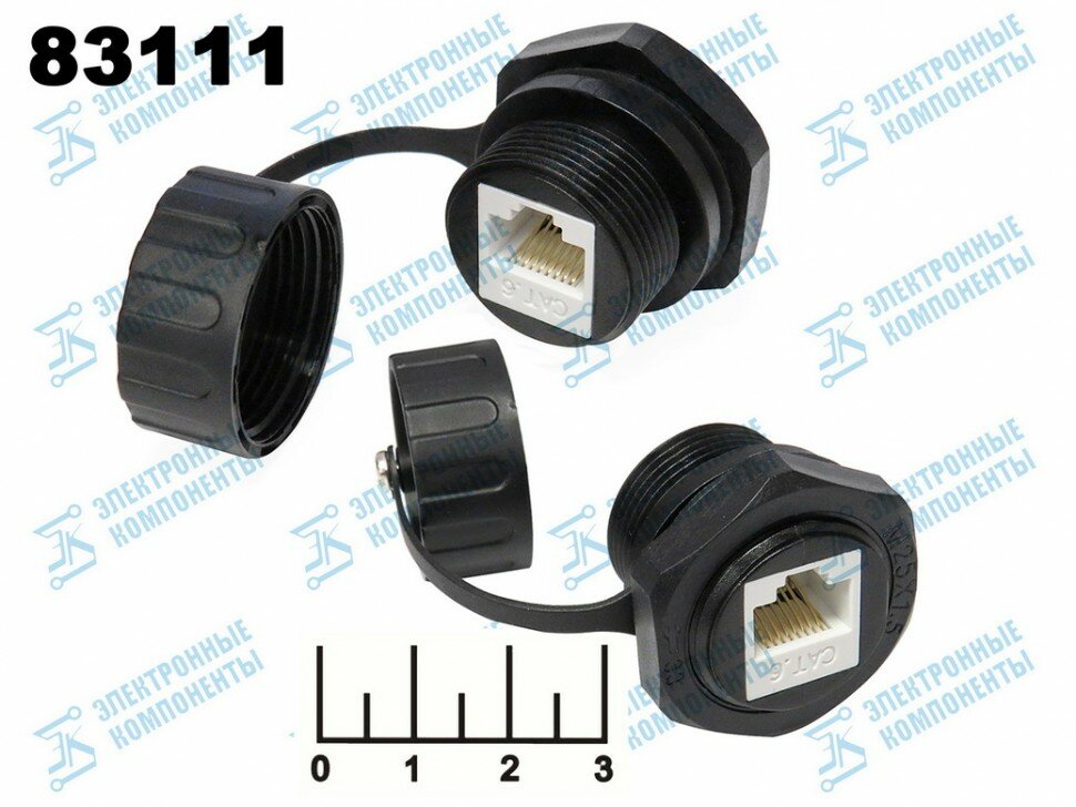 Переходник компьютерный 2 гнезда 8P8C (RJ-45) 6-кат с крышкой в панель влагозащищенный RJ45M25Z0-6AG