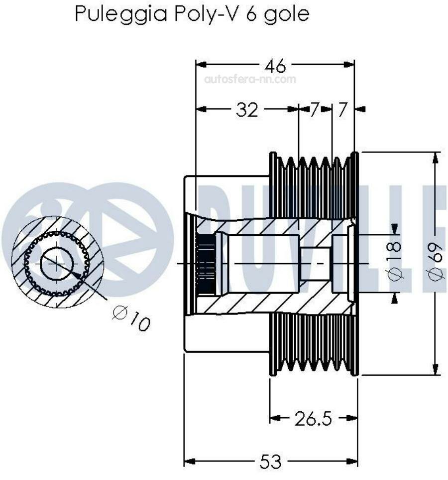 RUVILLE 542182 Шкив генератора VOLVO S60/S80/XC60/XC90 2007 =>