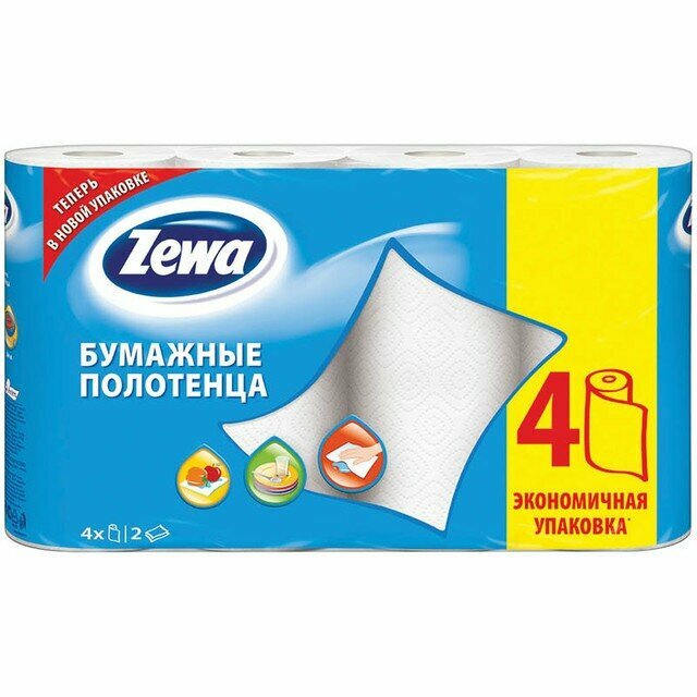 Zewa кухонные полотенца двухслойные белые 1 уп. 4 рулона