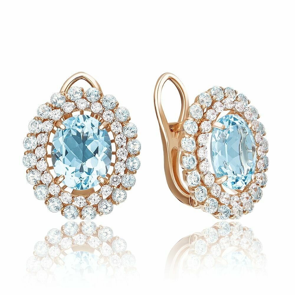 Серьги, красное золото, 585 проба, фианит, топаз