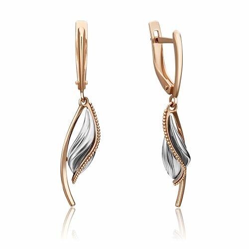 Серьги, комбинированное золото, 585 проба, родирование