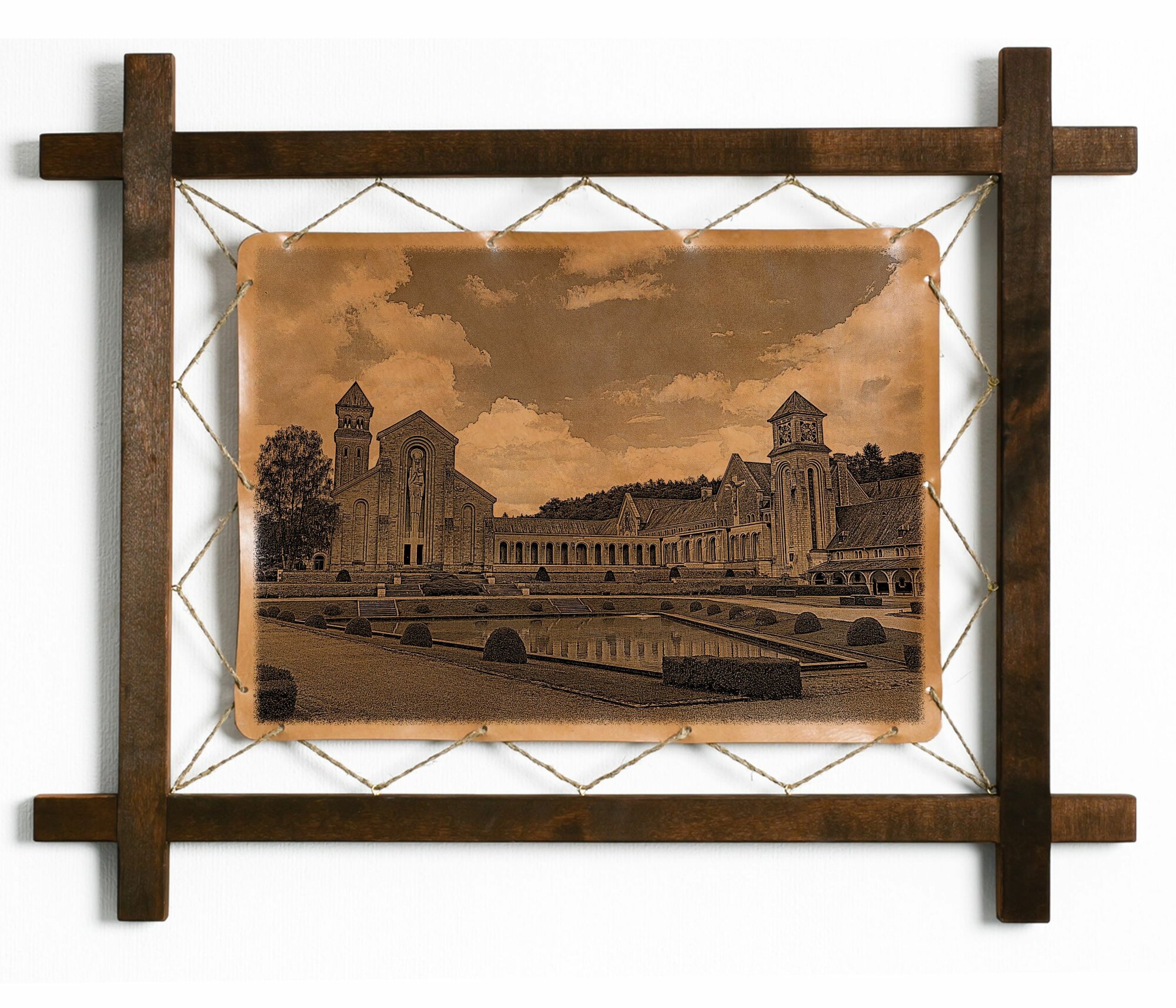 Картина интерьерная из кожи "Аббатство Орваль, Бельгия", BoomGift