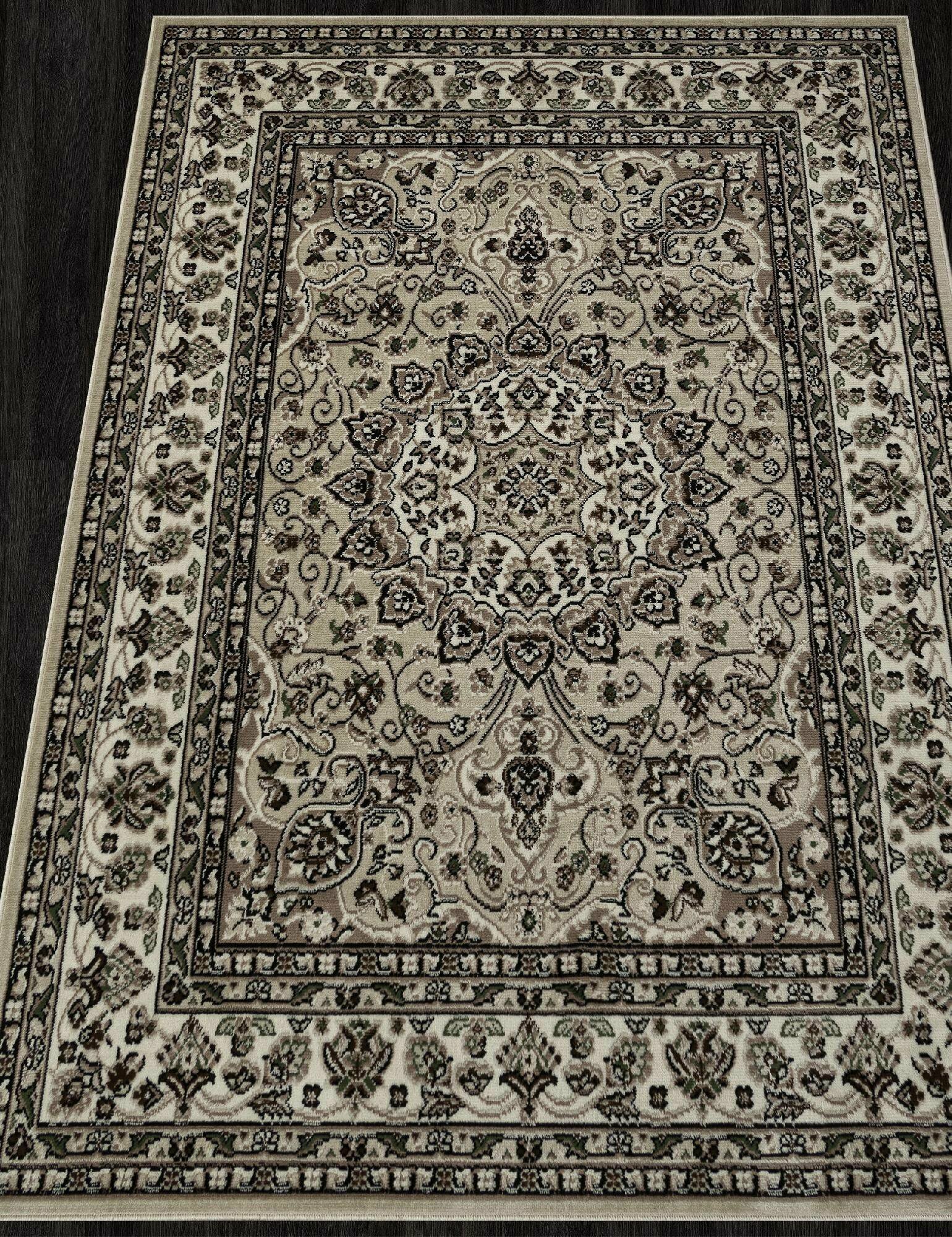 Ковер на пол в гостиную в спальню 250х500 см бежевый классический ворс 7 мм 321926 KoverVDom