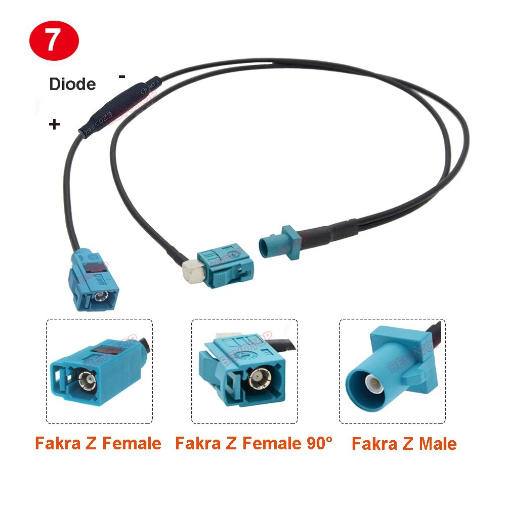 Кабель Fakra Z Male - Fakra Z Female 90°, RG174, 30см, 5M