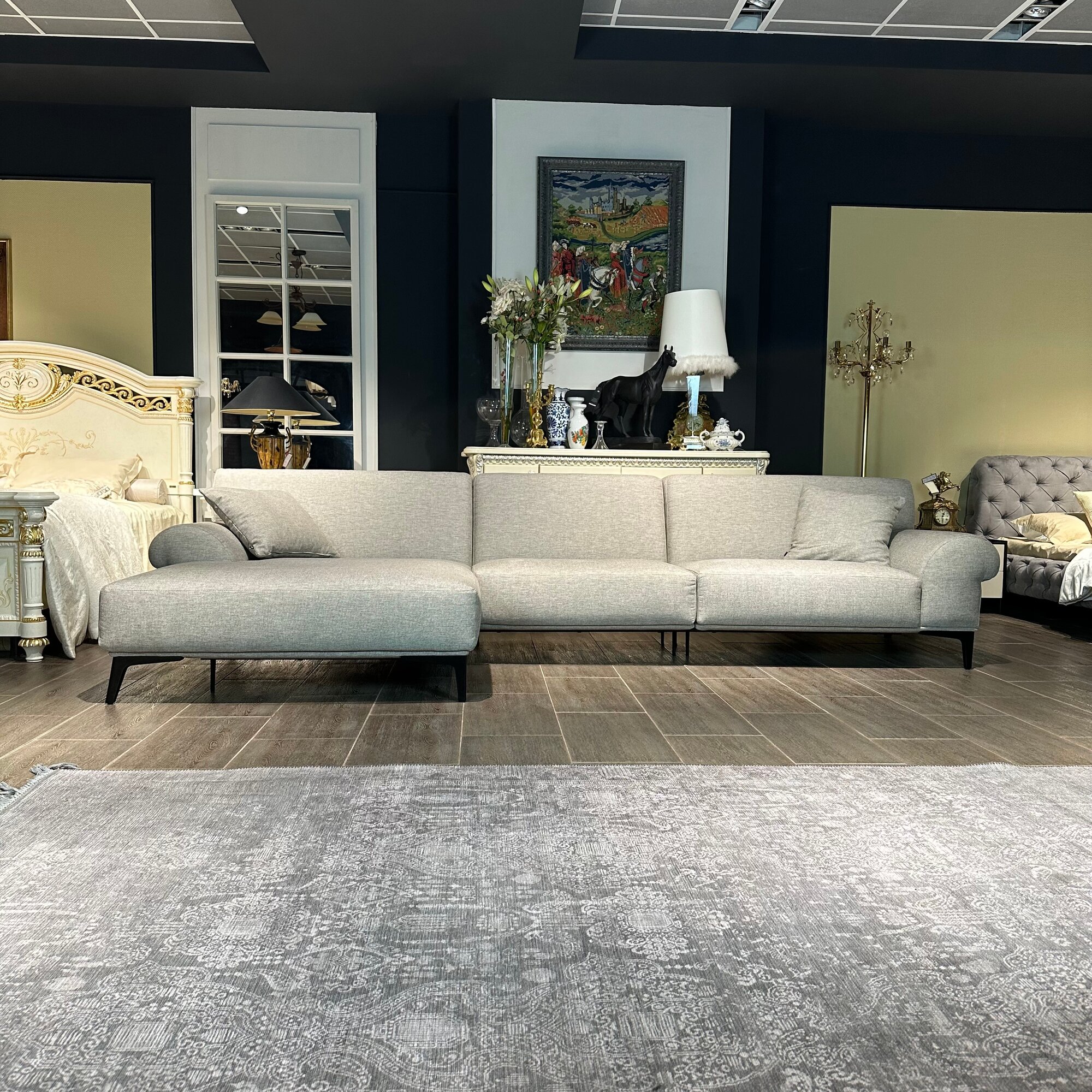 Диван Saloni Valencia, ткань, светло-серый, 240х168х78 см