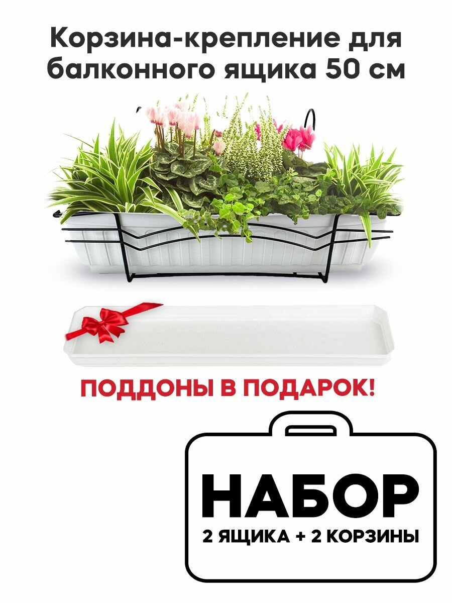 Ящик балконный + Корзина крепление, 50 см (2 комплекта)