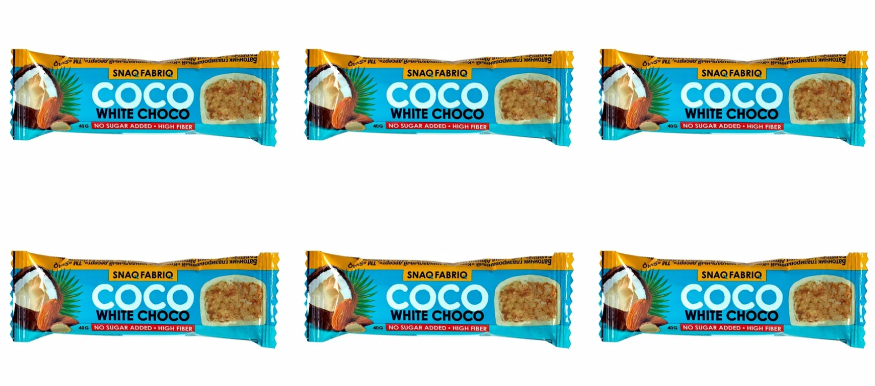 Батончик Snaq Fabriq COCO WHITE CHOCO, глазированный с начинкой кокосово-миндальный десерт, с высоким содержанием клетчатки, 40 гр, 6 шт