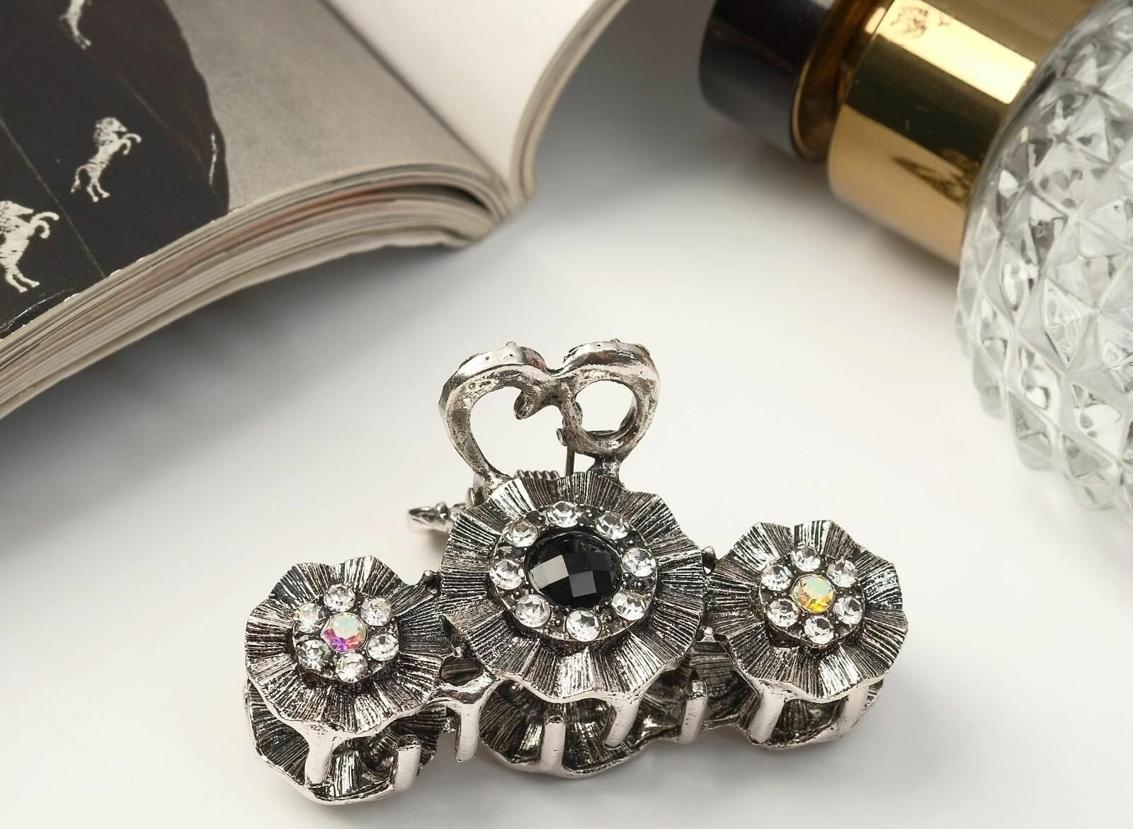 Краб для волос Оливия люкс круги волна, 5,5 см, серебро