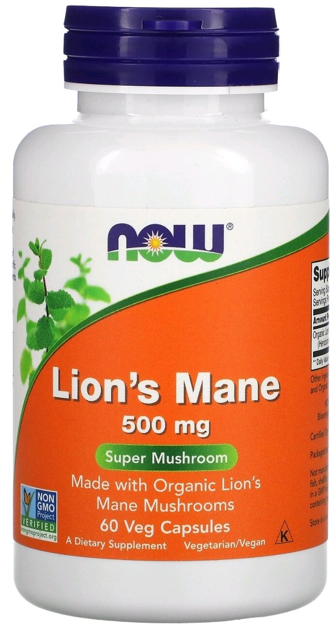 Лионс Мейн, ежовик, 1000 мг, 60 кап, Now foods