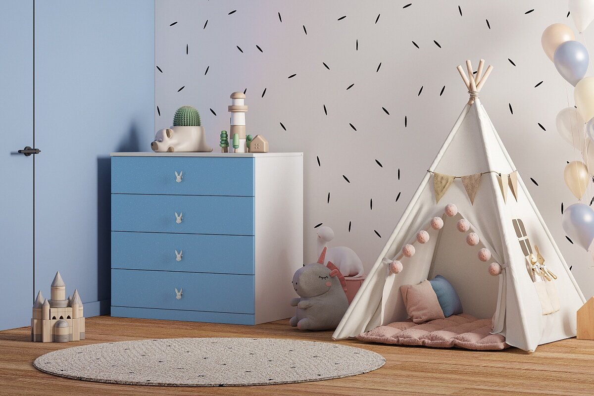 Комод МебельЛэнд24 Банни - 4 МДФ Пастельно-Синий 80x52x80 с 4 ящиками