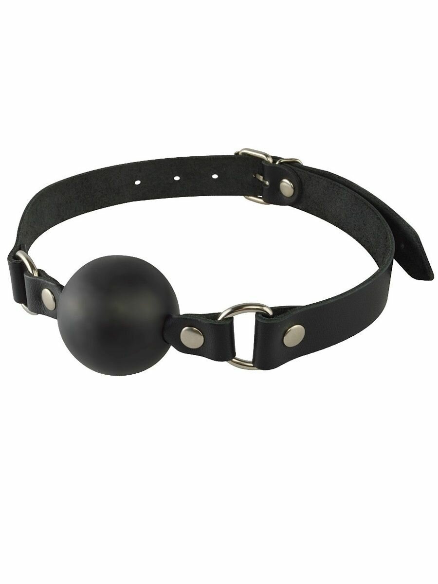 Кляп-шар с черным кожаным ремешком, цельный, без отверстий, 4.2см