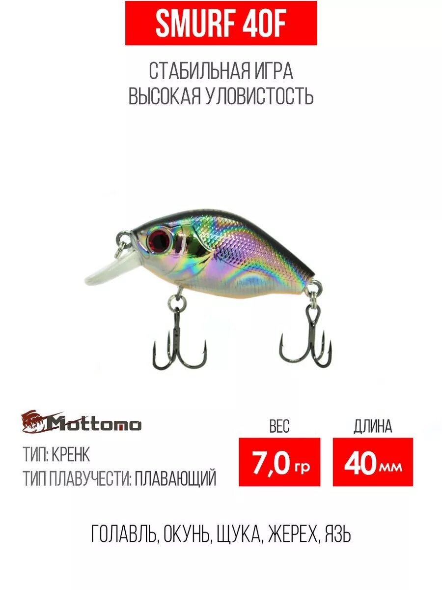 Воблер для рыбалки Mottomo Smurf 40F 7g кренк плавающий для спиннинга, троллинга. Приманка на голавля, язя