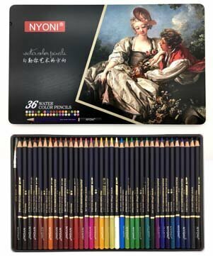 Карандаши 36 цв. Nyoni CD-404/NY-8 акварельные, деревянные, заточенные, в металлической коробке, ки