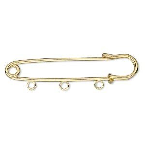 Основа для булавки декоративной, 57мм, с тремя петельками, базовый материал - сталь, позолоченная, 1 шт.