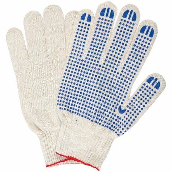 Перчатки хлопчатобумажные Laima комплект 100 пар, 10 класс, 40-42 г, 116 текс, ПВХ-точка, люкс, белые, 608678