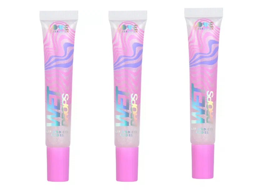 Блеск для глаз и губ Love Generation Wet Drops, тон 03 прозрачный с фиолетовыми сияющими частицами, 12 мл 3 шт