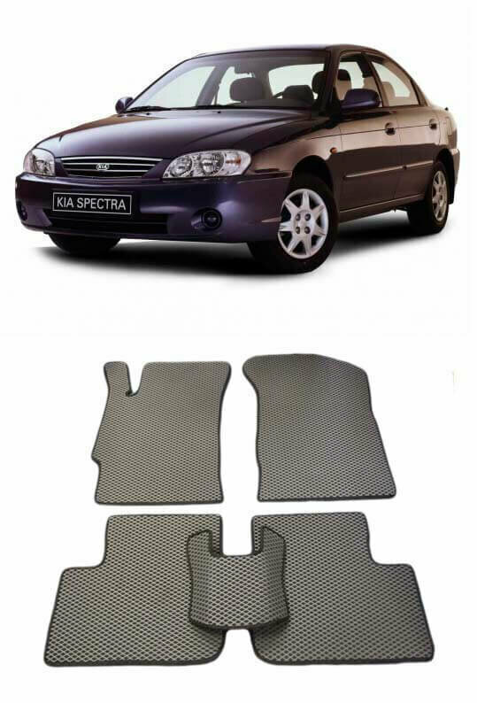 Ева коврики Kia Spectra 2005 - 2011/ Ева ЭВА сота/ цвет Черный c синей окантовкой / EVA Smart / коврики в салон автомобиля Киа