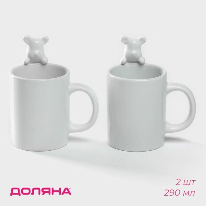Набор кружек керамических Доляна Мишка Отто , 290 мл, 11,5 8 13,5 см, 2 шт, цвет белый