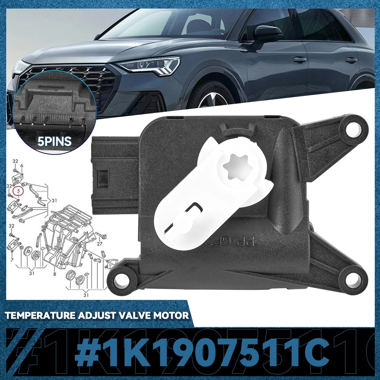 1К 1907511 С 1К 0907511 Q Для VW EOS Golf GTI Jetta MK5 MK6 Touran Для Audi A3 Q3 TT HVAC Клапан регулировки температуры Серводвигатель LHD