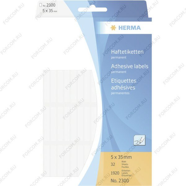 HERMA 2300 (формат А6+) Этикетки самоклеющиеся Бумажные А6+, 5.0 x 35.0, цвет: Белый, клей: перманентный, для печати на: струйных и лазерных аппаратах, в пачке: 32 листов/1920 этикеток