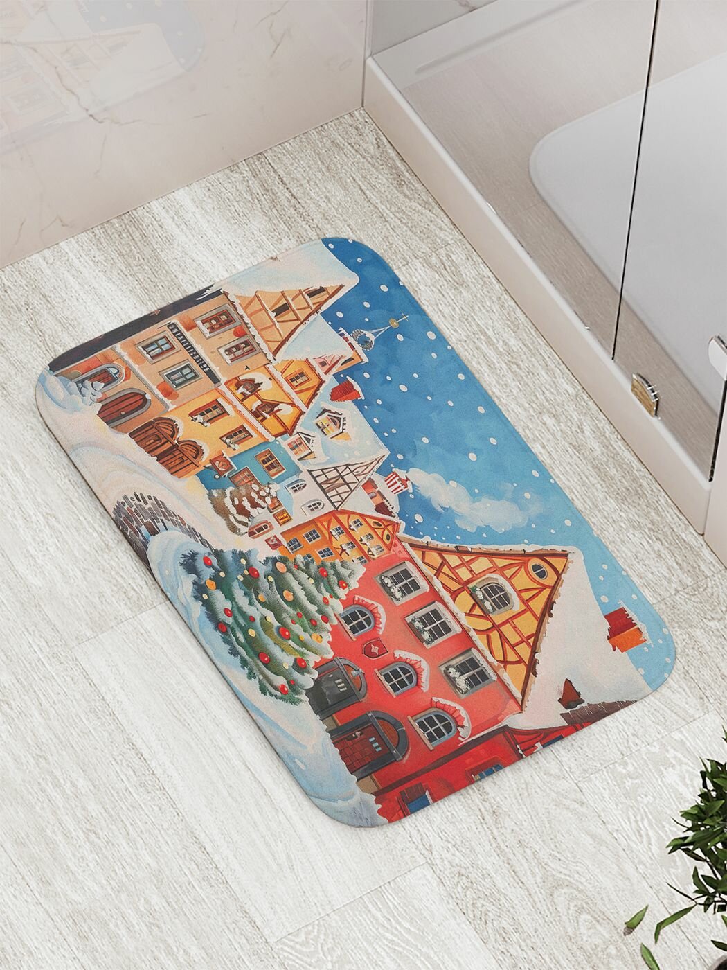 Коврик для ванной комнаты, туалета "Новогодняя елка" противоскользящий, 52х77 см, JoyArty, серия Новый год