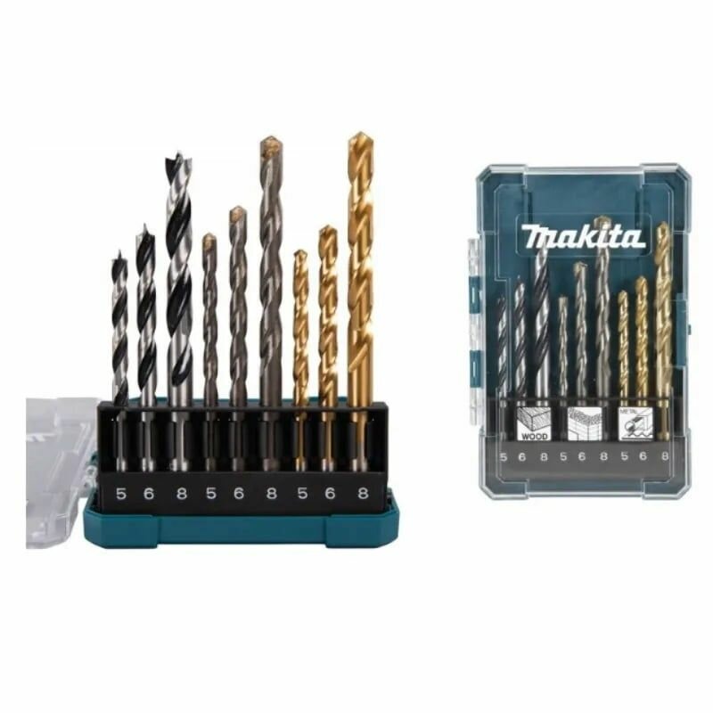 Набор универсальных сверл по металлу, дереву, камню, бетону, 9 шт. 5, 6, 8 мм Makita D-71962