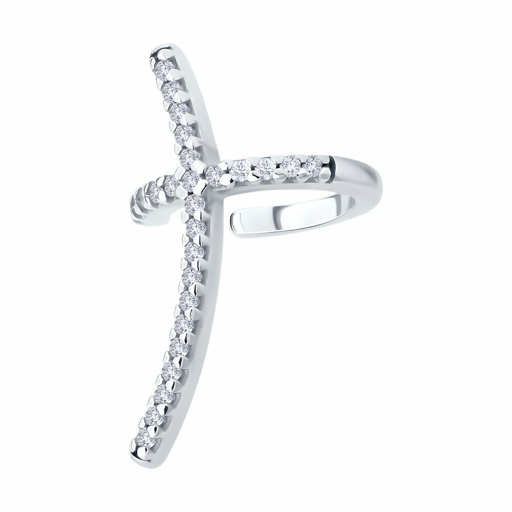 Моносерьга, серебро, 925 проба, родирование, фианит