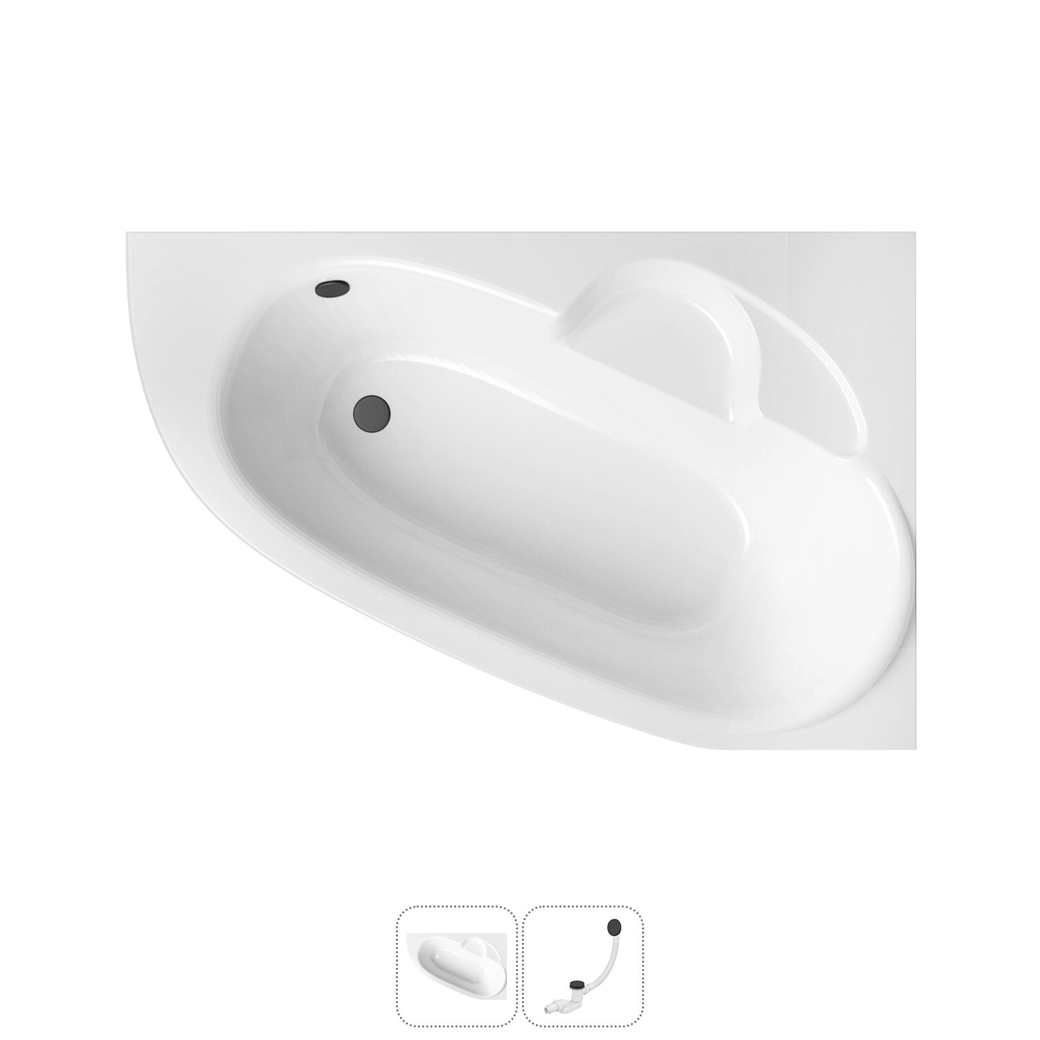 Угловая ванна акриловая 150 x 100 Lavinia Boho Bell Pro 202010850 в наборе 2 в 1: асимметричная ванна (правый разворот), слив-перелив