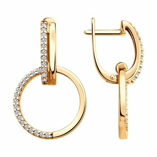 Серьги с подвесками, серебро, 925 проба, золочение, фианит