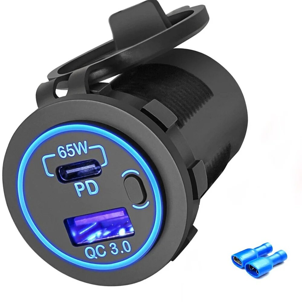83 Вт автомобильное зарядное устройство для ноутбука 12 в USB-розетка 65 Вт PD USB-C автомобильное зарядное устройство и 18 Вт QC3.0 USB с выключателем питания водонепроницаемый для RV автомобиля