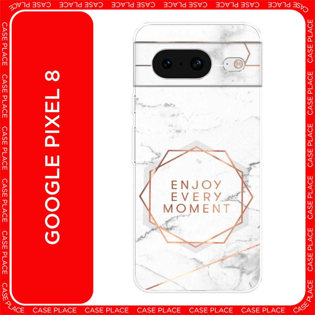 Чехол на Google Pixel 8 / Гугл Пиксель 8 с принтом Enjoy every moment мрамор