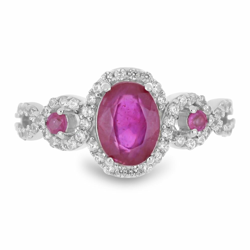 Кольцо, серебро, 925 проба, родирование, рубин, циркон