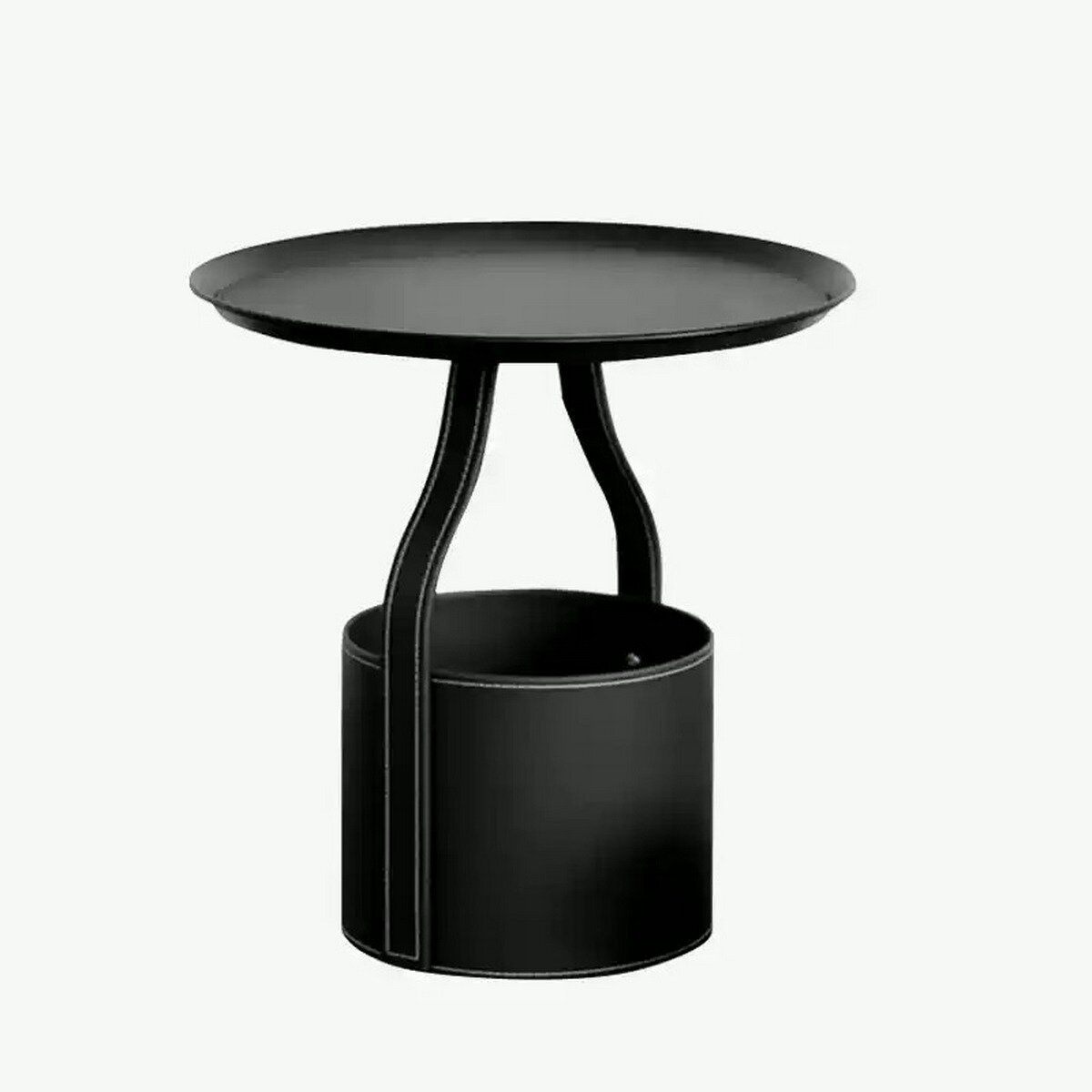 Переносной кофейный столик обитый кожей в стиле Hermes (черная кожа + столешница из металла)